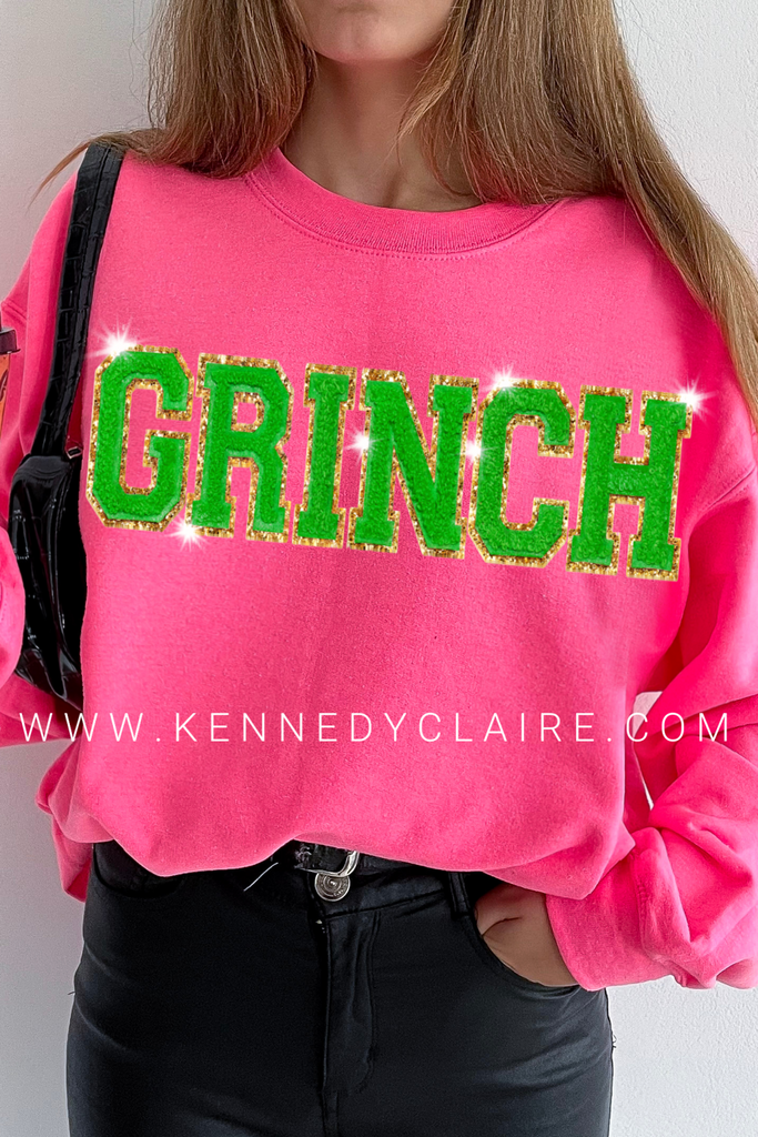GRINCH Chenille Patch Sweatshirt | GRINCHY Letter Patch Christmas Sweatshirt